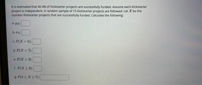 Solved It is estimated that 40.4% of Kickstarter projects | Chegg.com