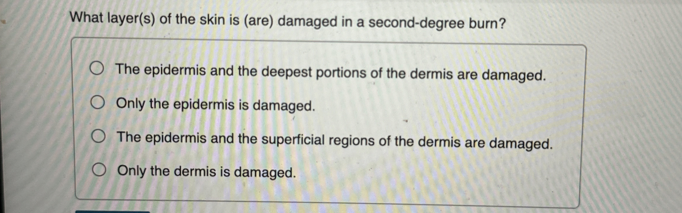 Solved What layer(s) ﻿of the skin is (are) ﻿damaged in a | Chegg.com