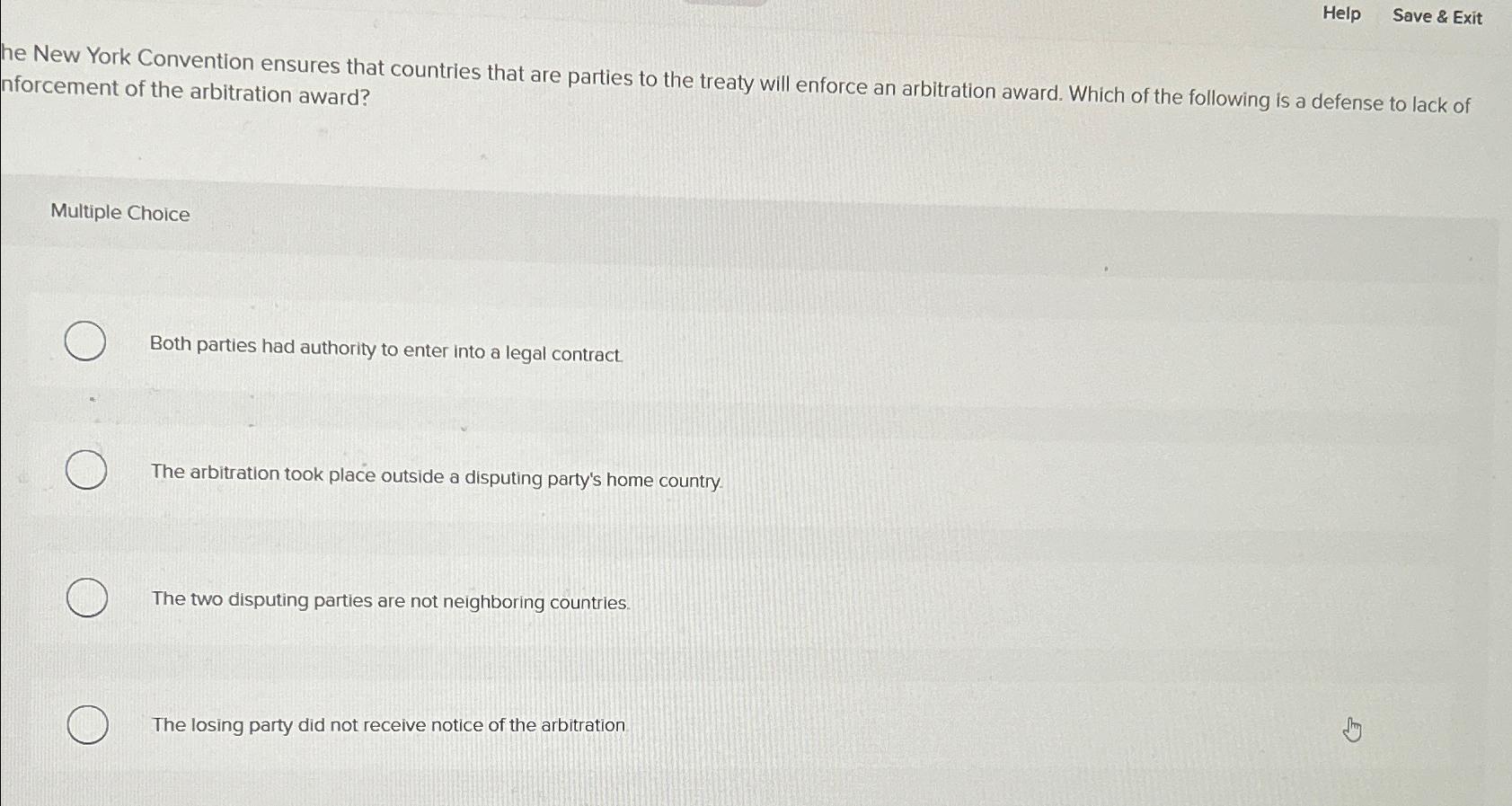 Solved HelpSave & Exithe New York Convention ensures that | Chegg.com