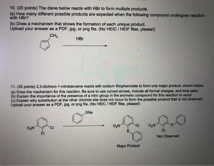 Solved 10. (20 points) The diene below reacts with HBr to | Chegg.com