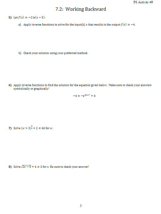 Solved Let f(x)=-2ln(x-5).a) ﻿Apply inverse functions to | Chegg.com