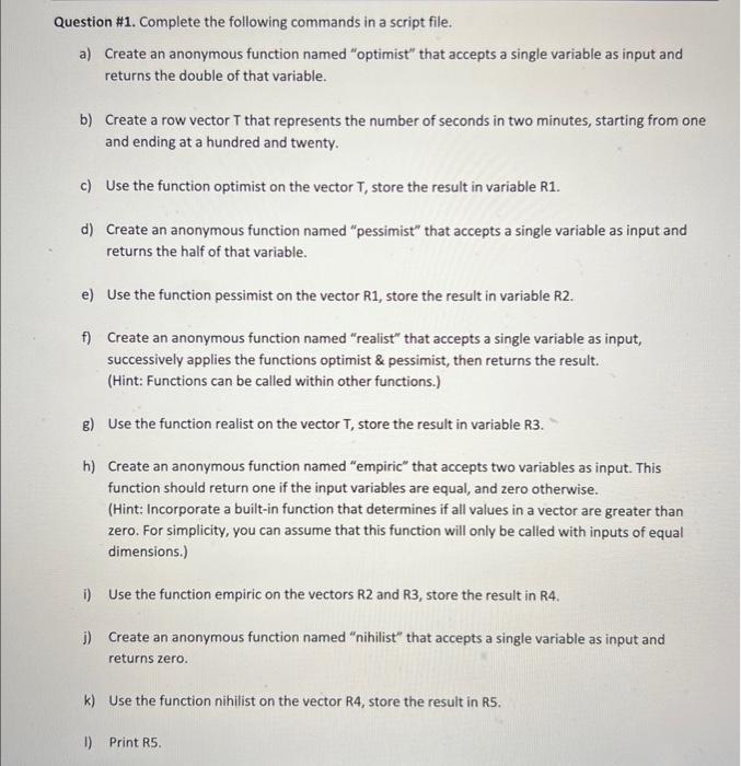 Solved Question \#1. Complete the following commands in a | Chegg.com