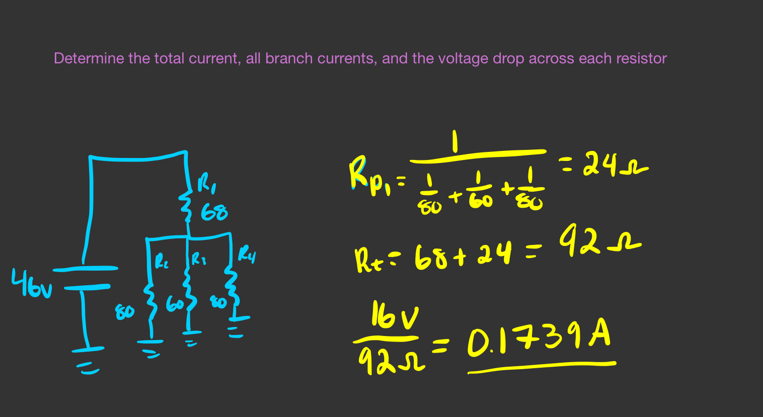 Determine the total current, all branch currents, and | Chegg.com