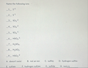 Solved Name the following ions | Chegg.com