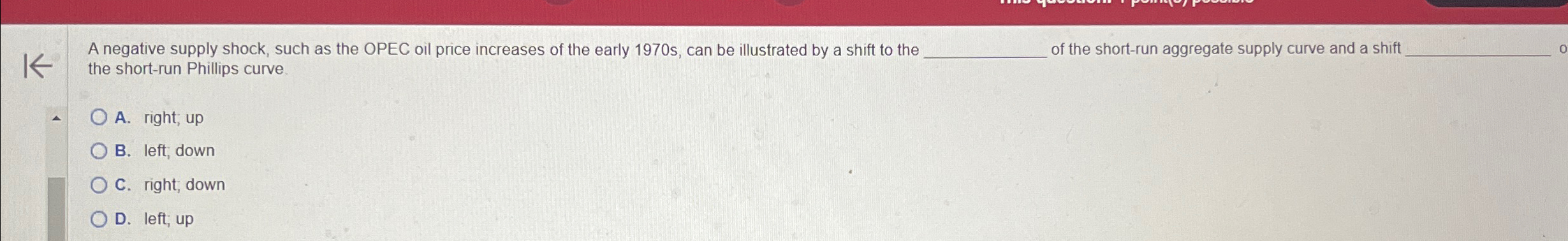 Solved A negative supply shock, such as the OPEC oil price | Chegg.com