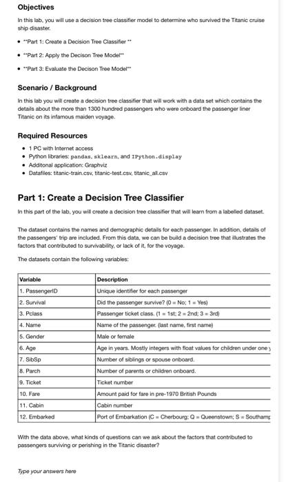 Solved Objectives In this liab, you will use a decision tree | Chegg.com