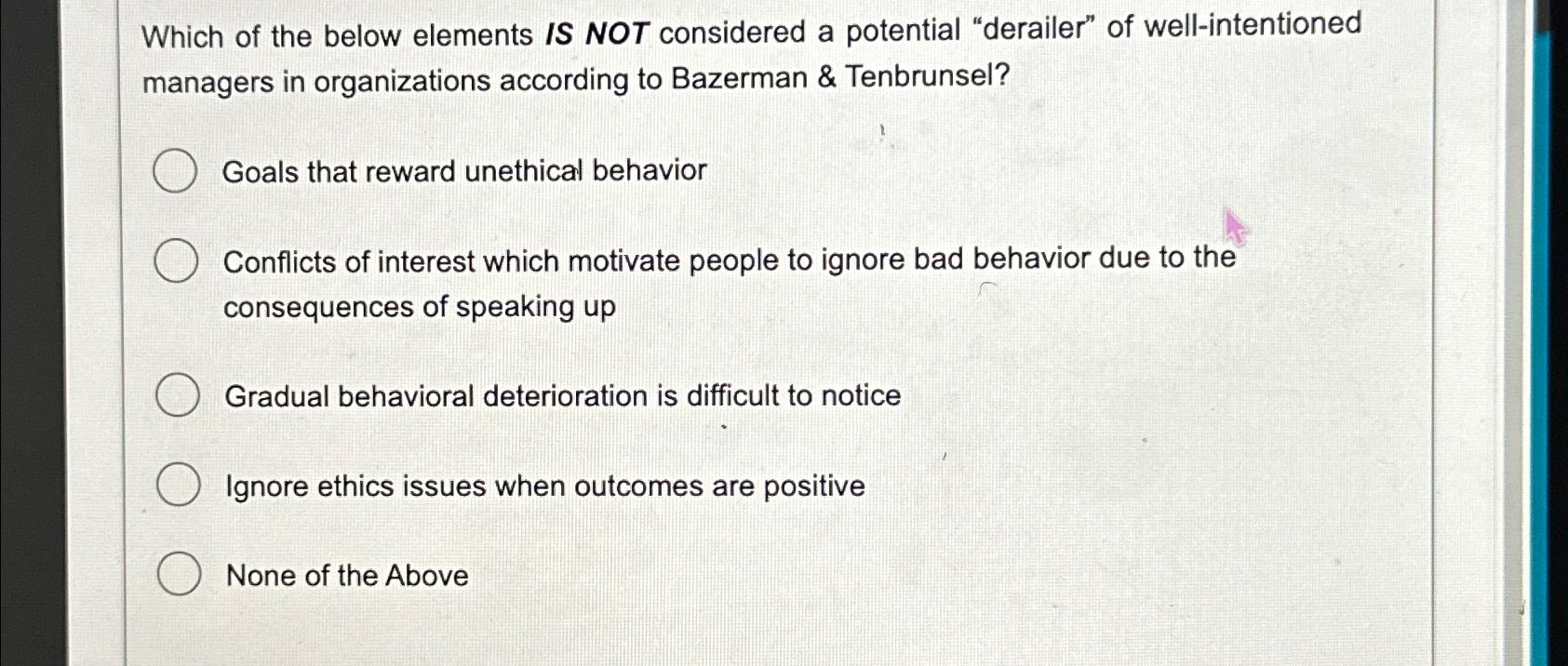 Solved Which of the below elements IS NOT considered a | Chegg.com