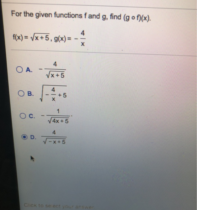 Solved For the given functions f and g, find (gof)(x). f(x) | Chegg.com