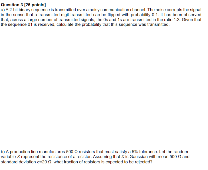 Solved Question 3 [25 ﻿points]a) ﻿A 2-bit binary sequence is | Chegg.com