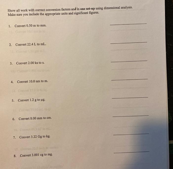 Solved Show all work with correct conversion factors and in | Chegg.com