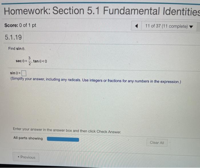Solved Homework: Section 5.1 Fundamental Identities Score: 0 | Chegg.com