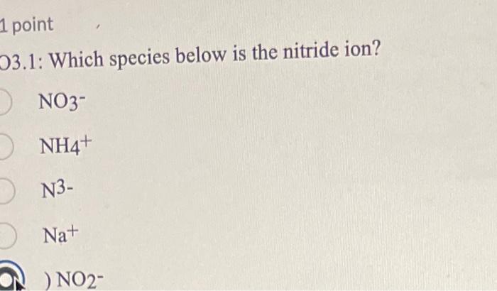 Solved O3.1: Which species below is the nitride ion? NO3− | Chegg.com