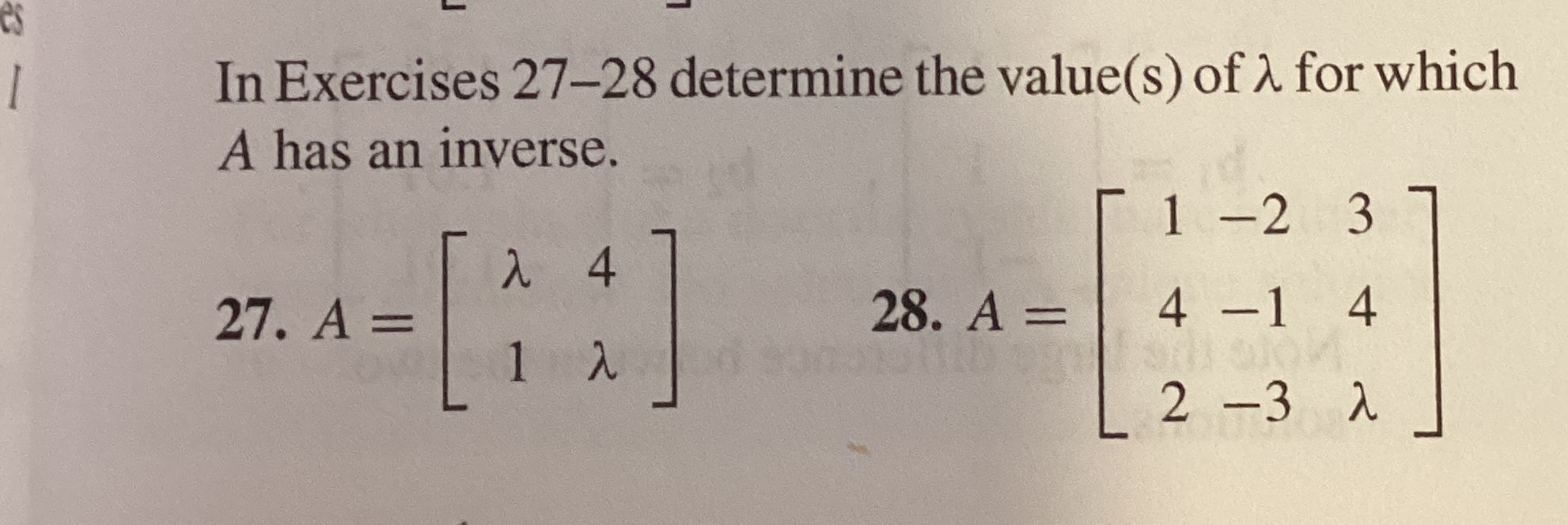 Solved In Exercises 27-28 ﻿determine the value(s) ﻿of λ ﻿for | Chegg.com