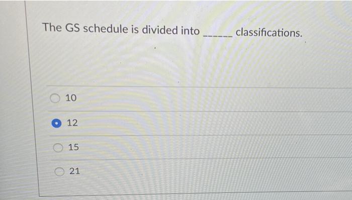 Solved The GS schedule is divided into classifications. 10 | Chegg.com