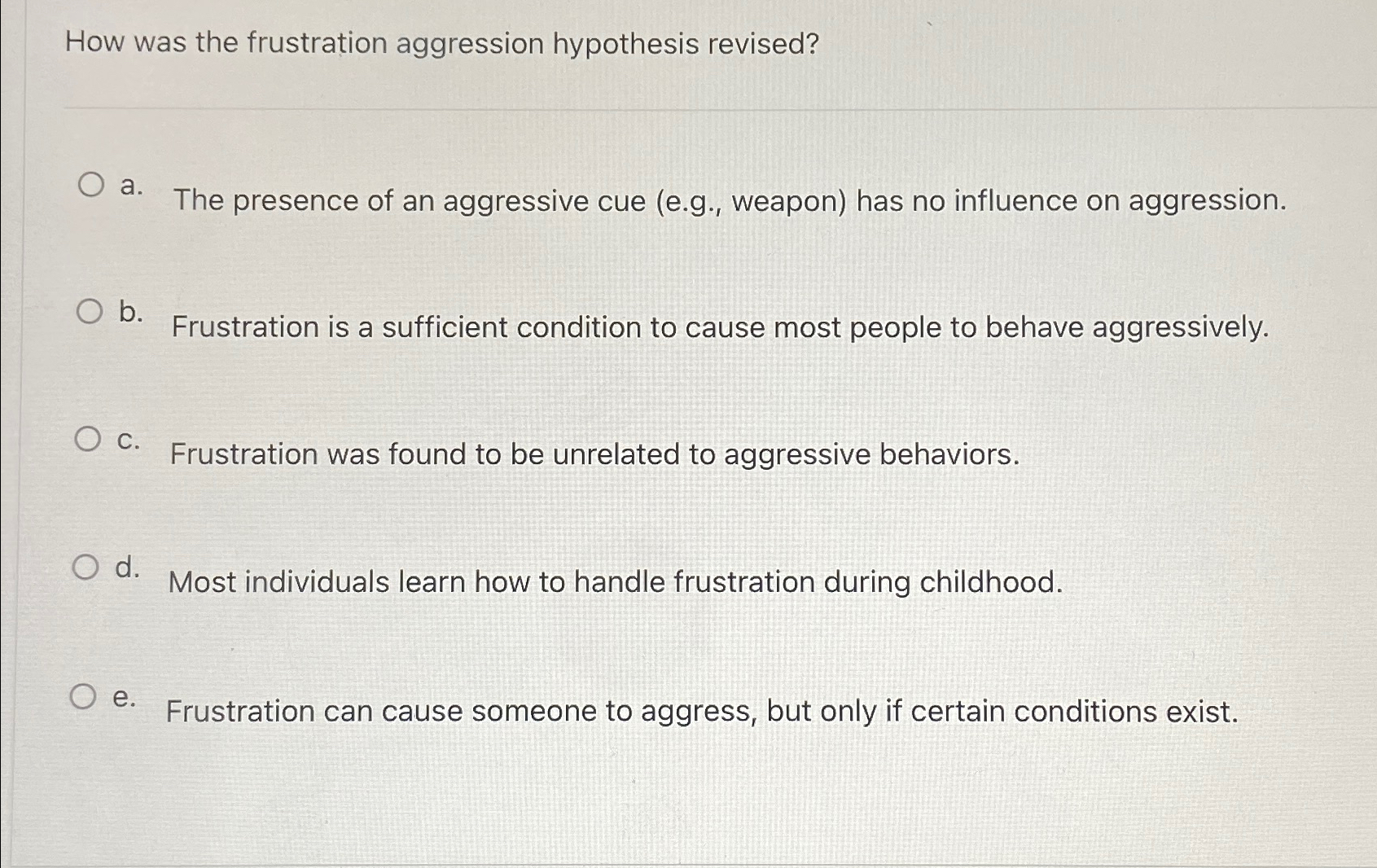 Solved How was the frustration aggression hypothesis | Chegg.com