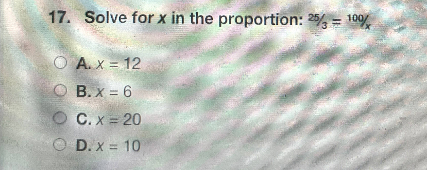 Solved Solve for x ﻿in the proportion: | Chegg.com