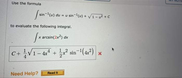 Solved 2 Use the formula sin-26) sin-(u) du = u sin-(u) + V1 | Chegg.com