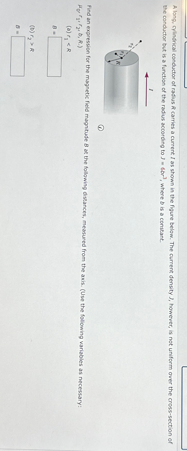 Solved A long, cylindrical conductor of radius R ﻿carries a | Chegg.com