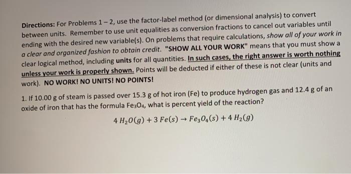 Solved Directions: For Problems 1-2, use the factor-label | Chegg.com