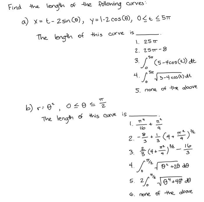 Solved Find the length of the following curves: a) X= t - 2 | Chegg.com