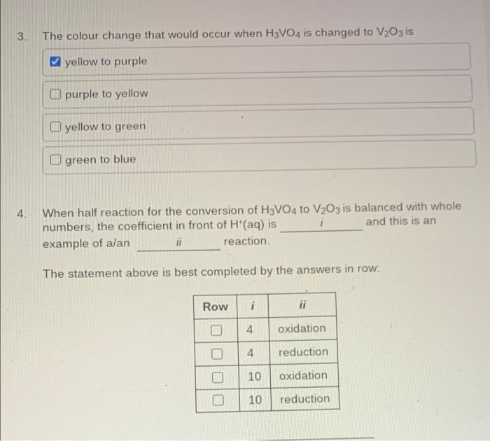 Solved Colours for different oxidation states of vanadium | Chegg.com