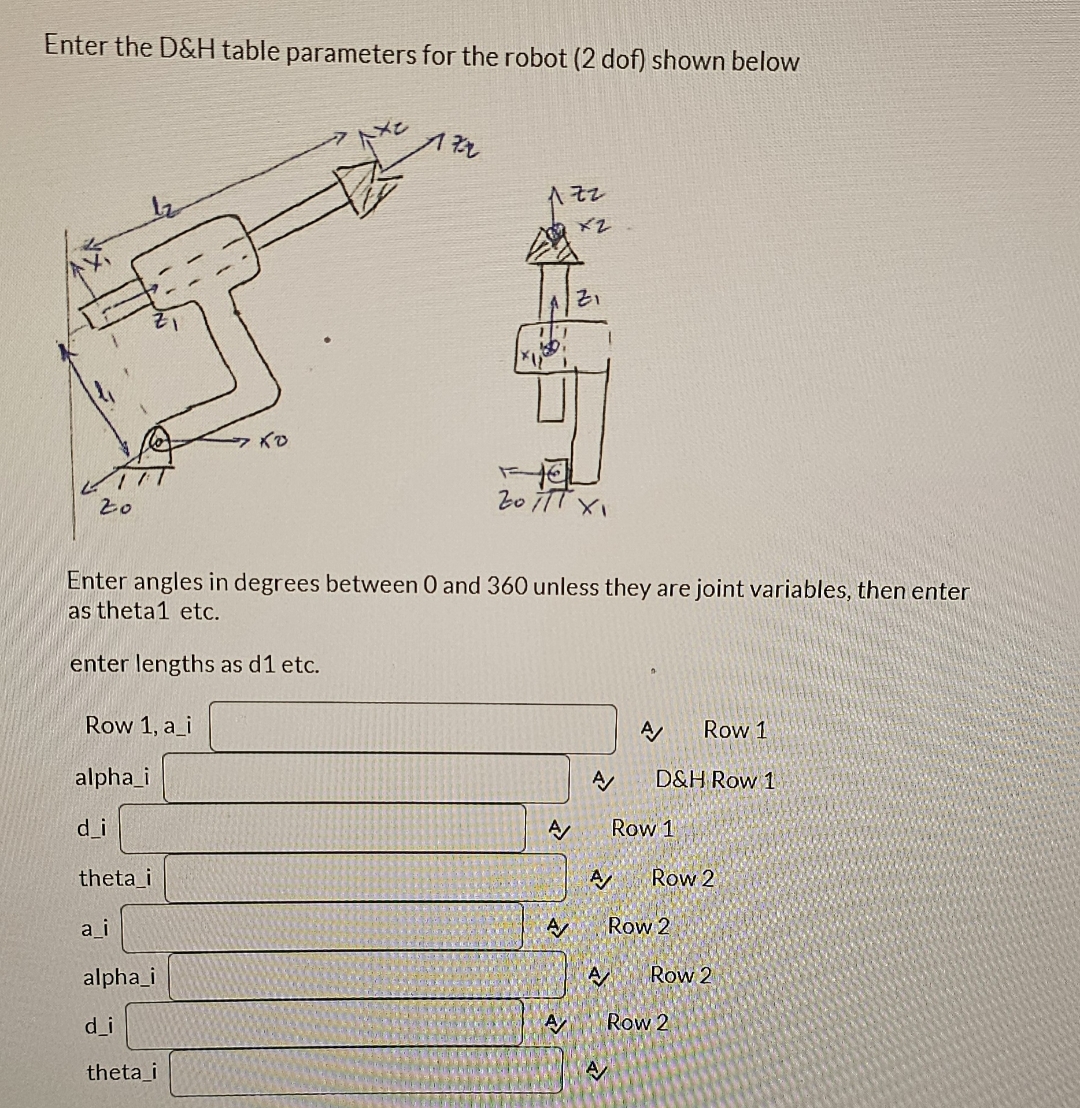 Solved Enter the D&H table parameters for the robot (2 ﻿dof) | Chegg.com