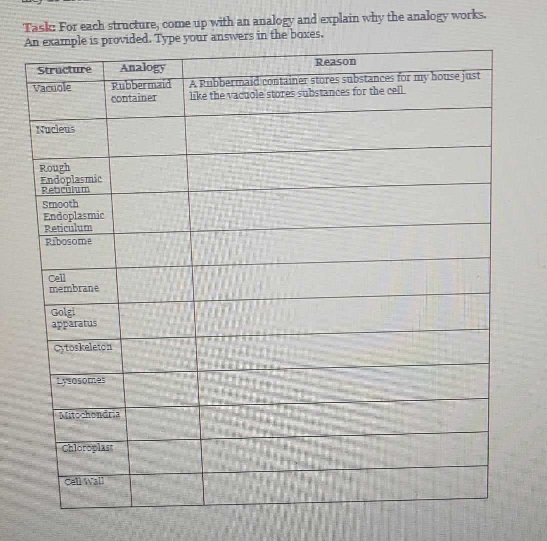 Solved Tacly For each structure, come up with an analogy and | Chegg.com