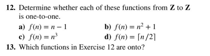 Solved 12. Determine whether each of these functions from Z | Chegg.com