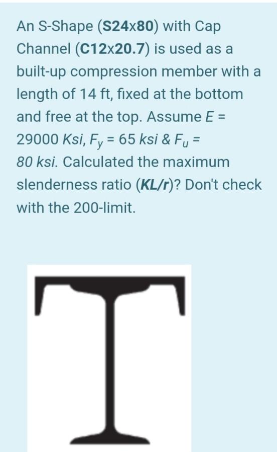 Solved An S-Shape (S24x80) with Cap Channel (C12x20.7) is | Chegg.com