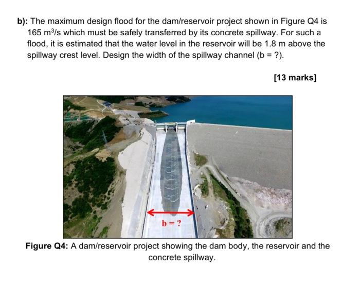 Solved b): The maximum design flood for the dam/reservoir | Chegg.com