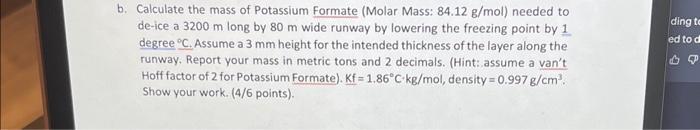 Solved wwwwwww b. Calculate the mass of Potassium Formate | Chegg.com