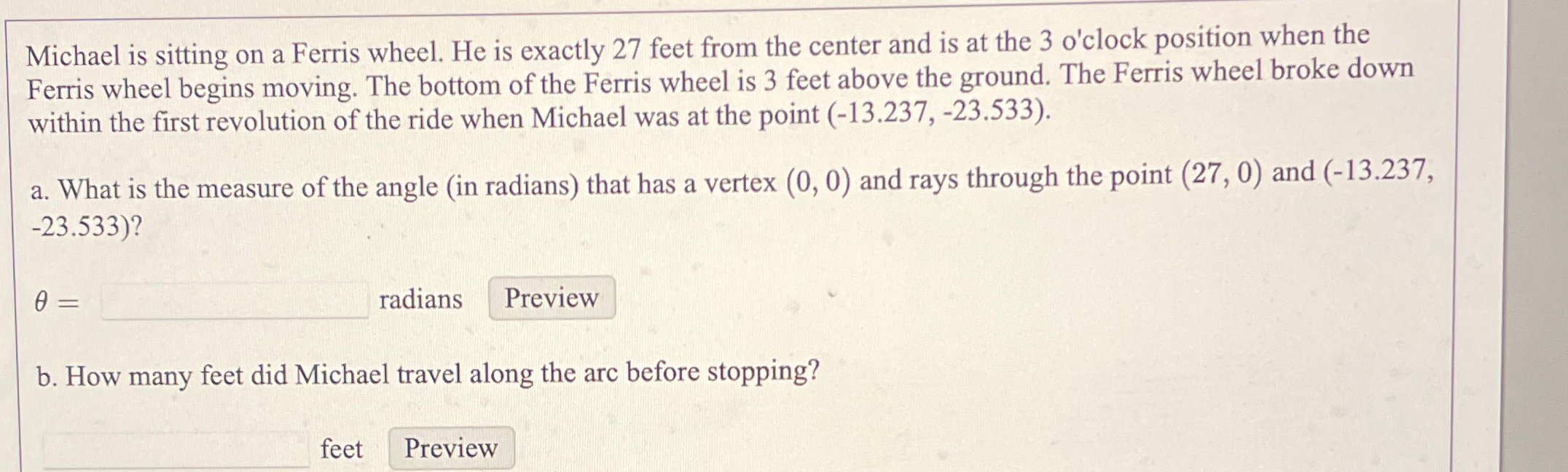 Solved Michael is sitting on a Ferris wheel. He is exactly | Chegg.com