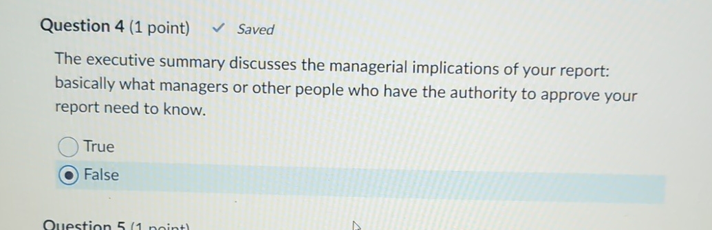 Solved Question 4 (1 ﻿point)The executive summary discusses | Chegg.com