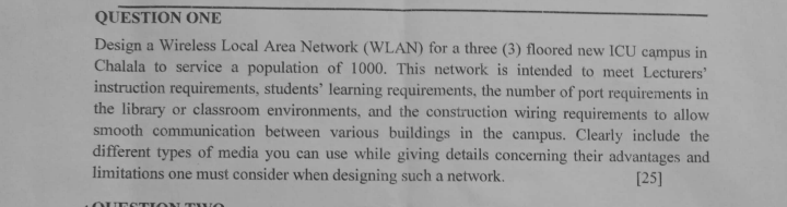 QUESTION ONE Design a Wireless Local Area Network | Chegg.com