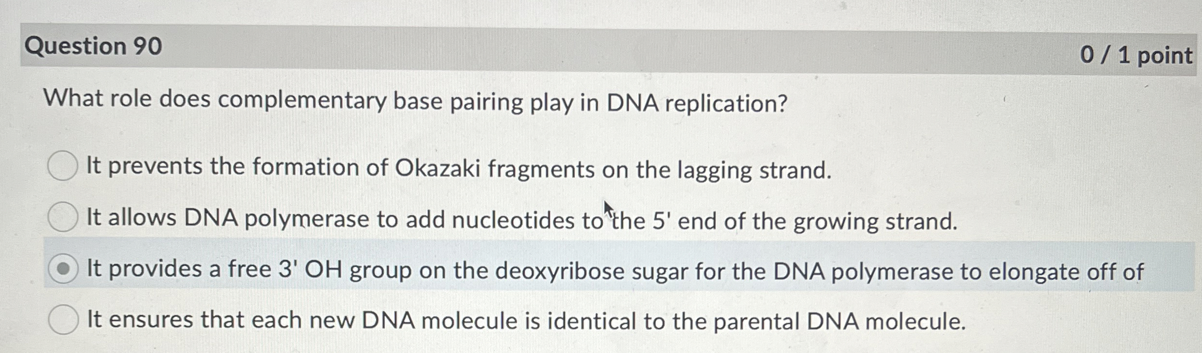 Solved Question 9001 ﻿pointWhat role does complementary base | Chegg.com
