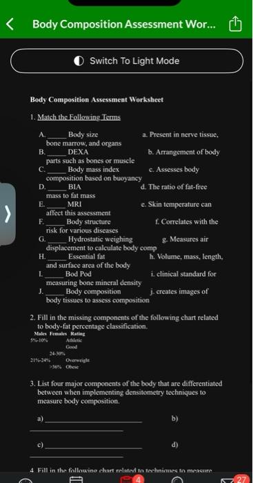 Solved fBody Composition Assessment Wor... Body Composition | Chegg.com