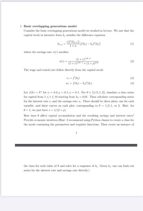 Solved 1. Basic overlapping generations model Consider the | Chegg.com