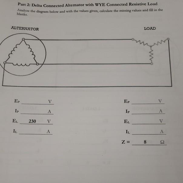 Solved Part 2: Delta Connected Alternator with WYE Connected | Chegg.com