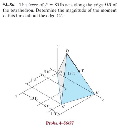 Solved *4-56. The force of F=80lb acts along the edge DB of | Chegg.com