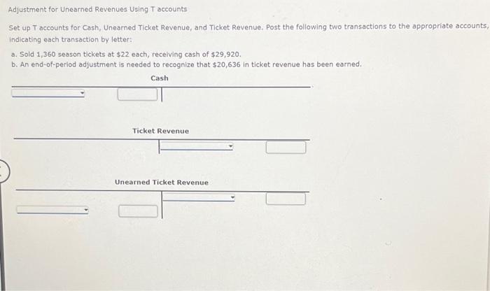 Solved Adjustment for Unearned Revenues Using T accounts Set | Chegg.com