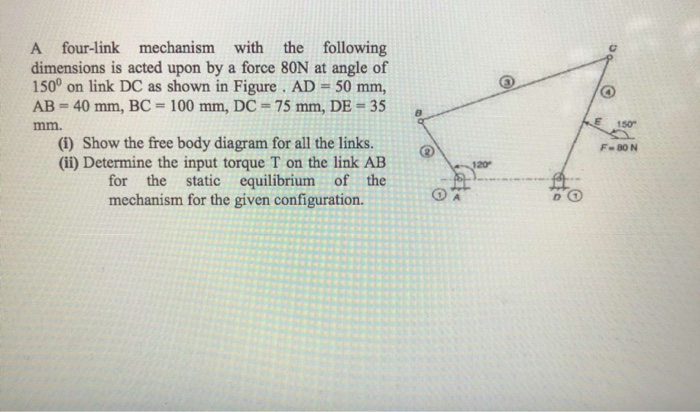 Solved A four-link mechanism with the following dimensions | Chegg.com