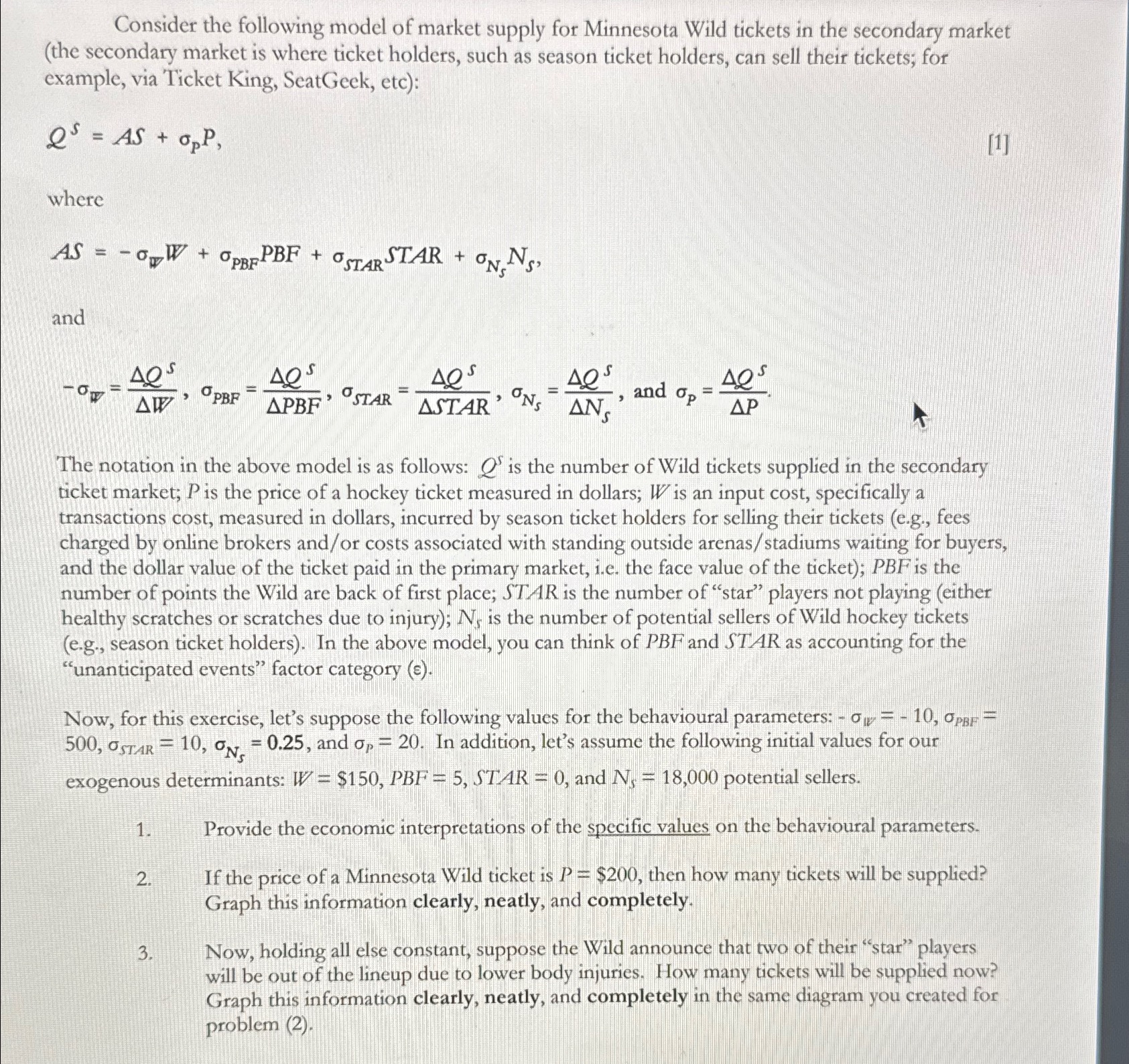 Solved Consider the following model of market supply for | Chegg.com