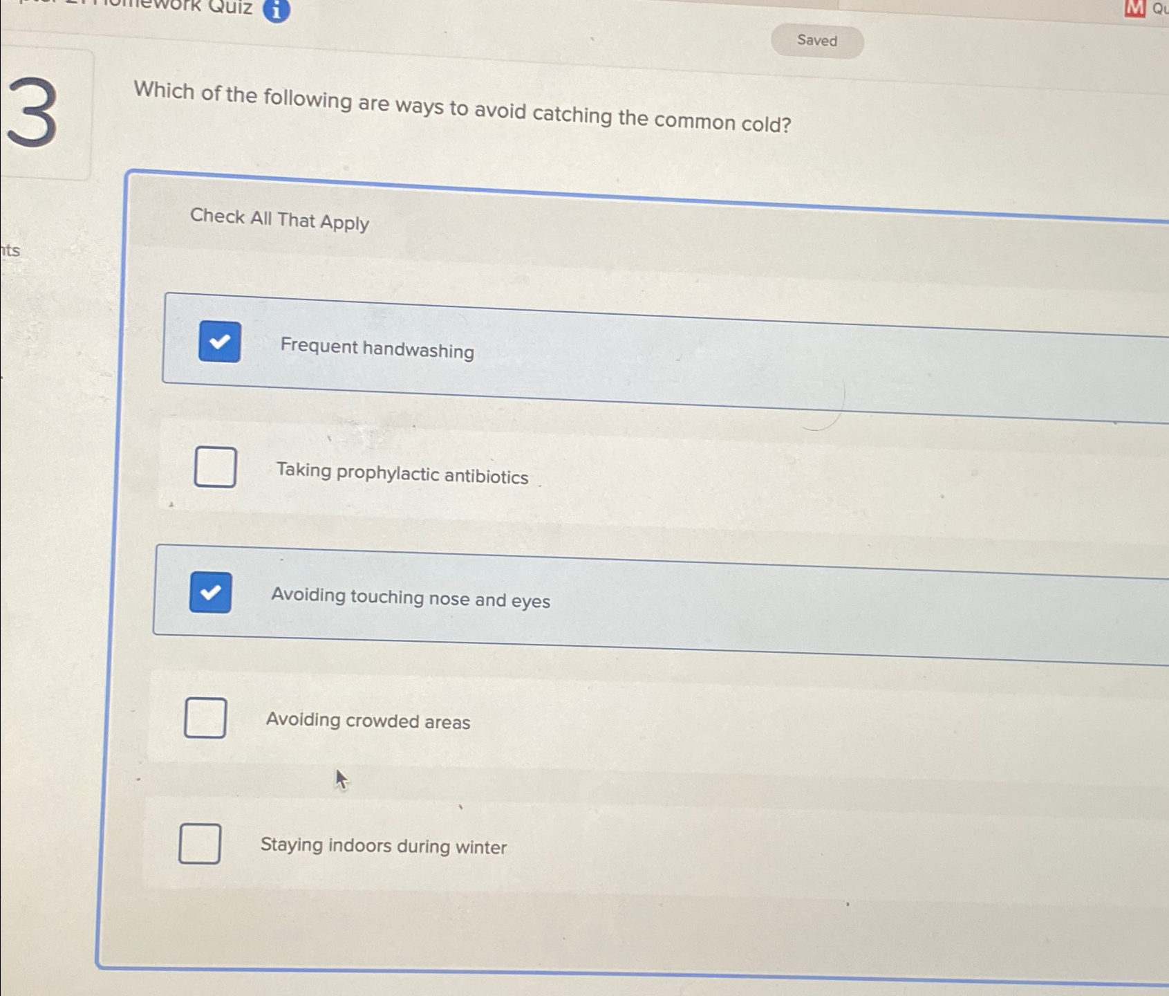 Solved Which of the following are ways to avoid catching the | Chegg.com