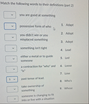 Solved Match the following words to their definitions (part | Chegg.com