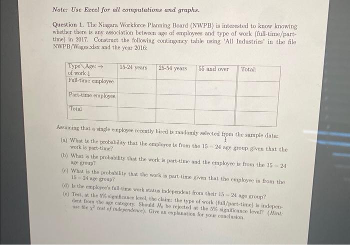 Note: Use Excel for all computations and graphs. | Chegg.com