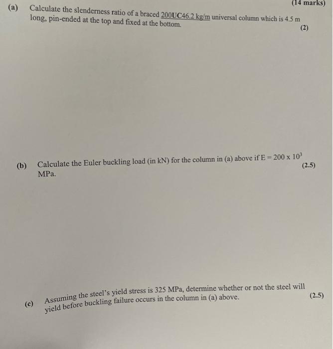 Solved (a) Calculate the slenderness ratio of a braced | Chegg.com