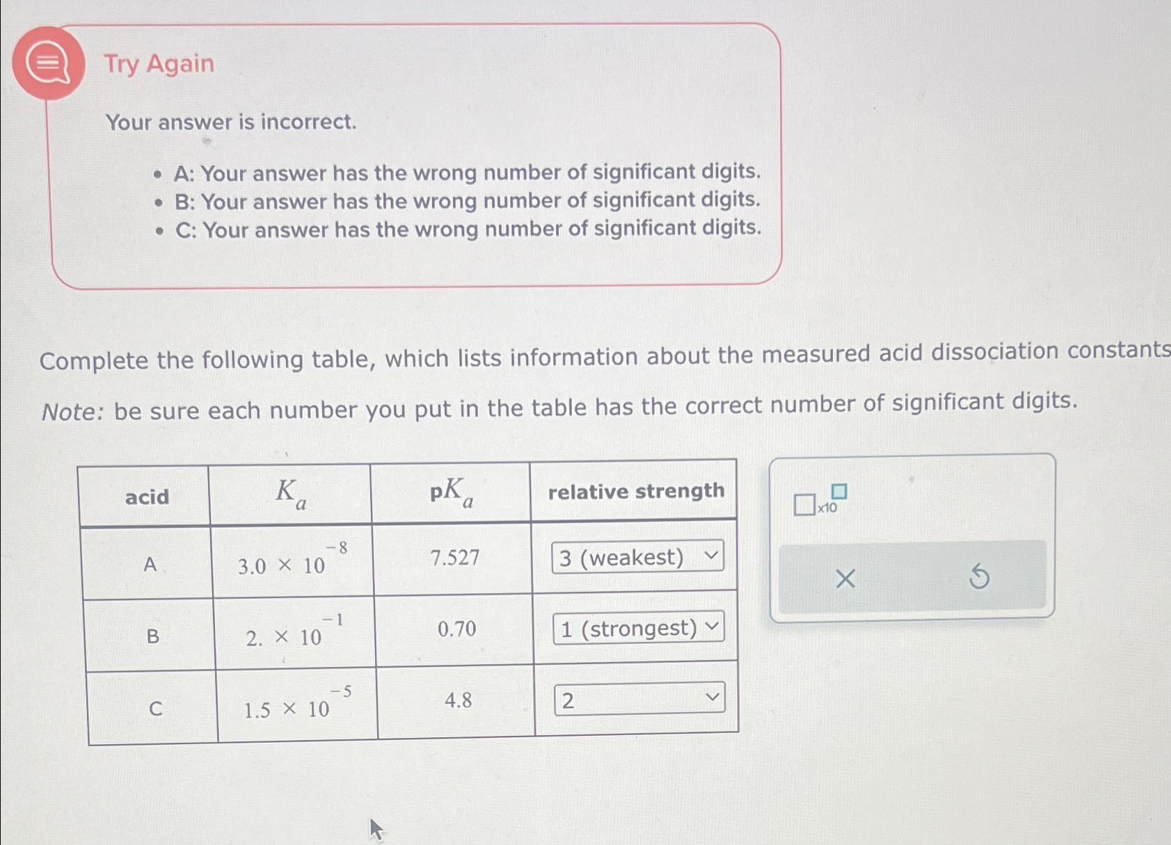 Solved Try AgainYour answer is incorrect.A: Your answer has | Chegg.com