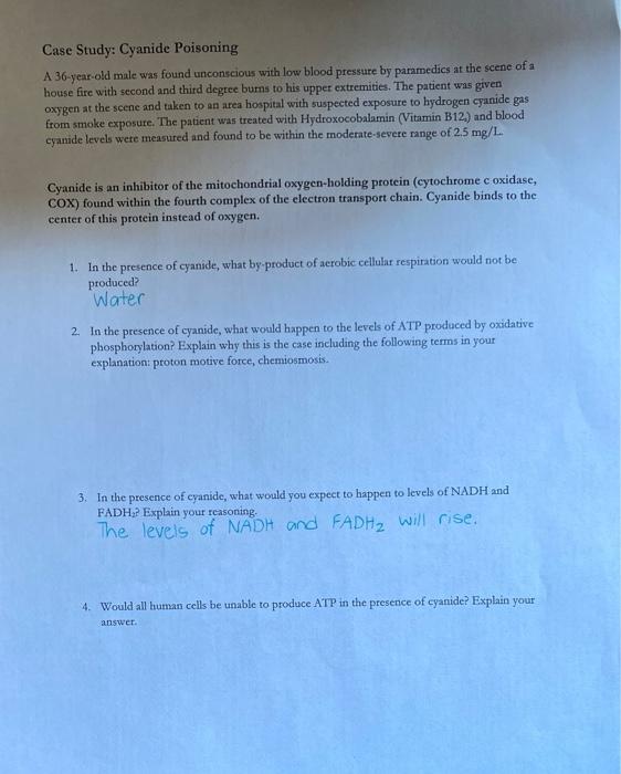 Solved Case Study: Cyanide Poisoning A 36-year-old male was | Chegg.com