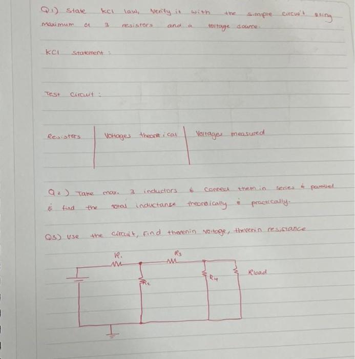 Solved Qi) State kCl law, Veñty it with the simpie eircwit | Chegg.com