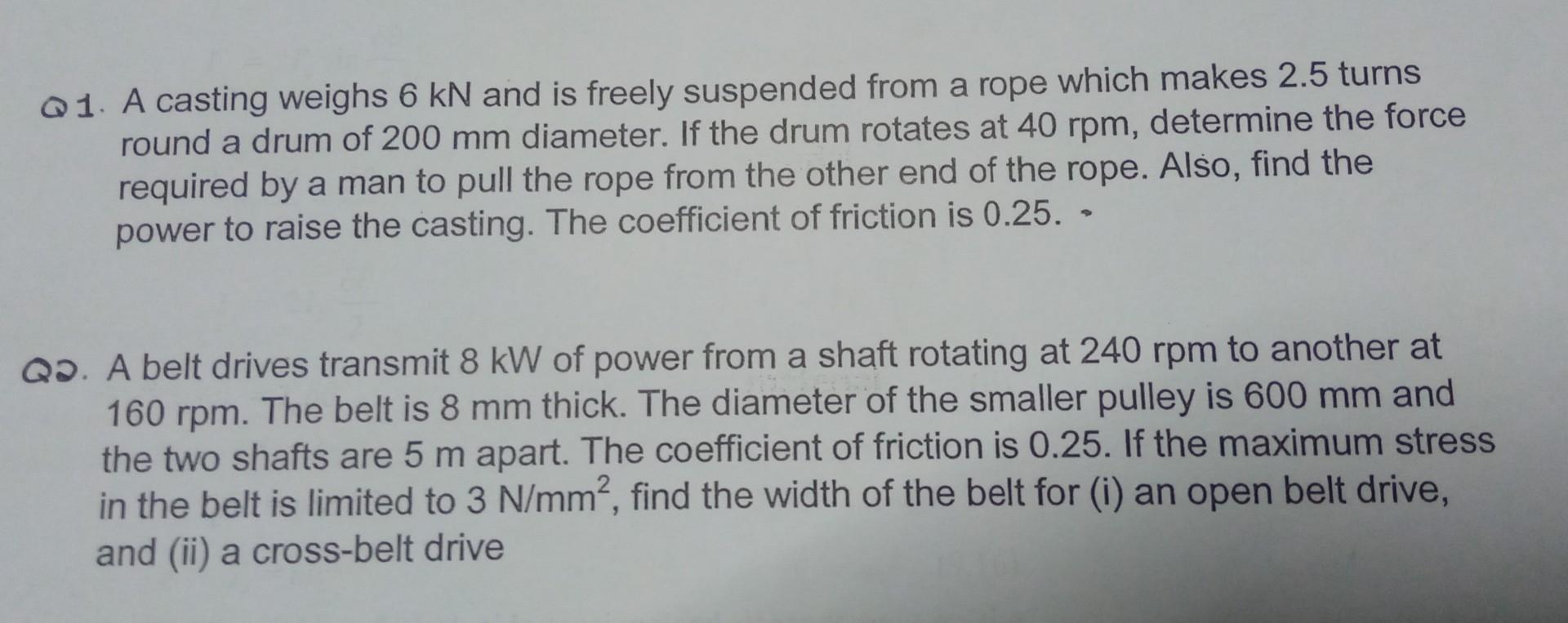 Solved Q1. A casting weighs 6kN and is freely suspended from | Chegg.com